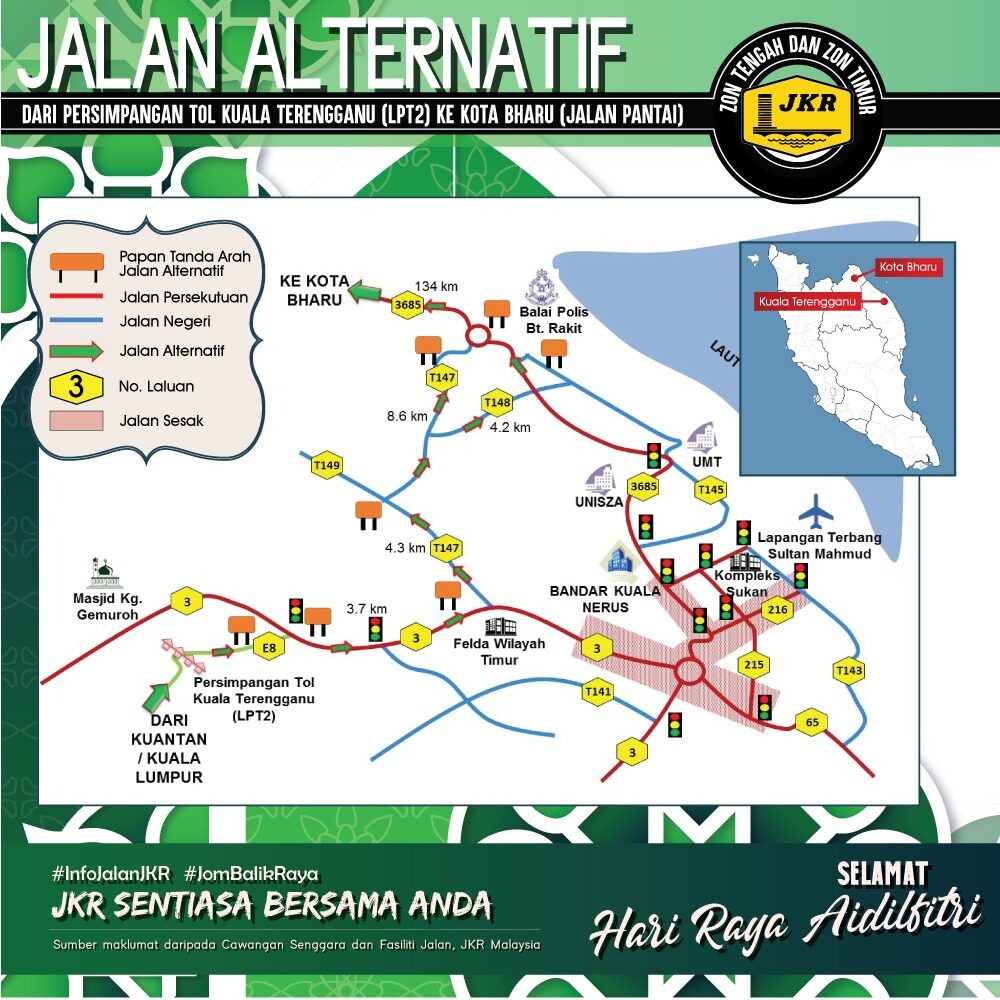 JKR sediakan panduan jalan alternatif bagi zon utara, selatan, tengah ...