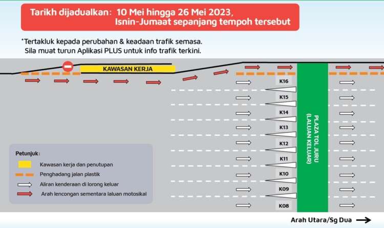 PLUS Juru toll motorcycle lane closure from May 10-26 - paultan.org