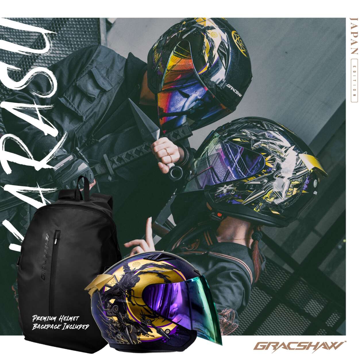 Gracshaw lancar helmet berkonsepkan Jepun - enam pilihan grafik, dua ...