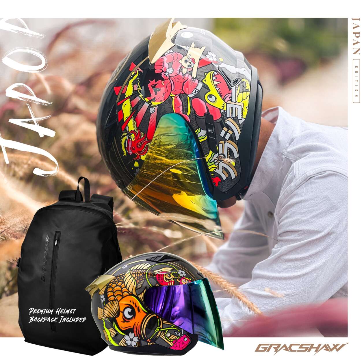 Gracshaw lancar helmet berkonsepkan Jepun - enam pilihan grafik, dua ...