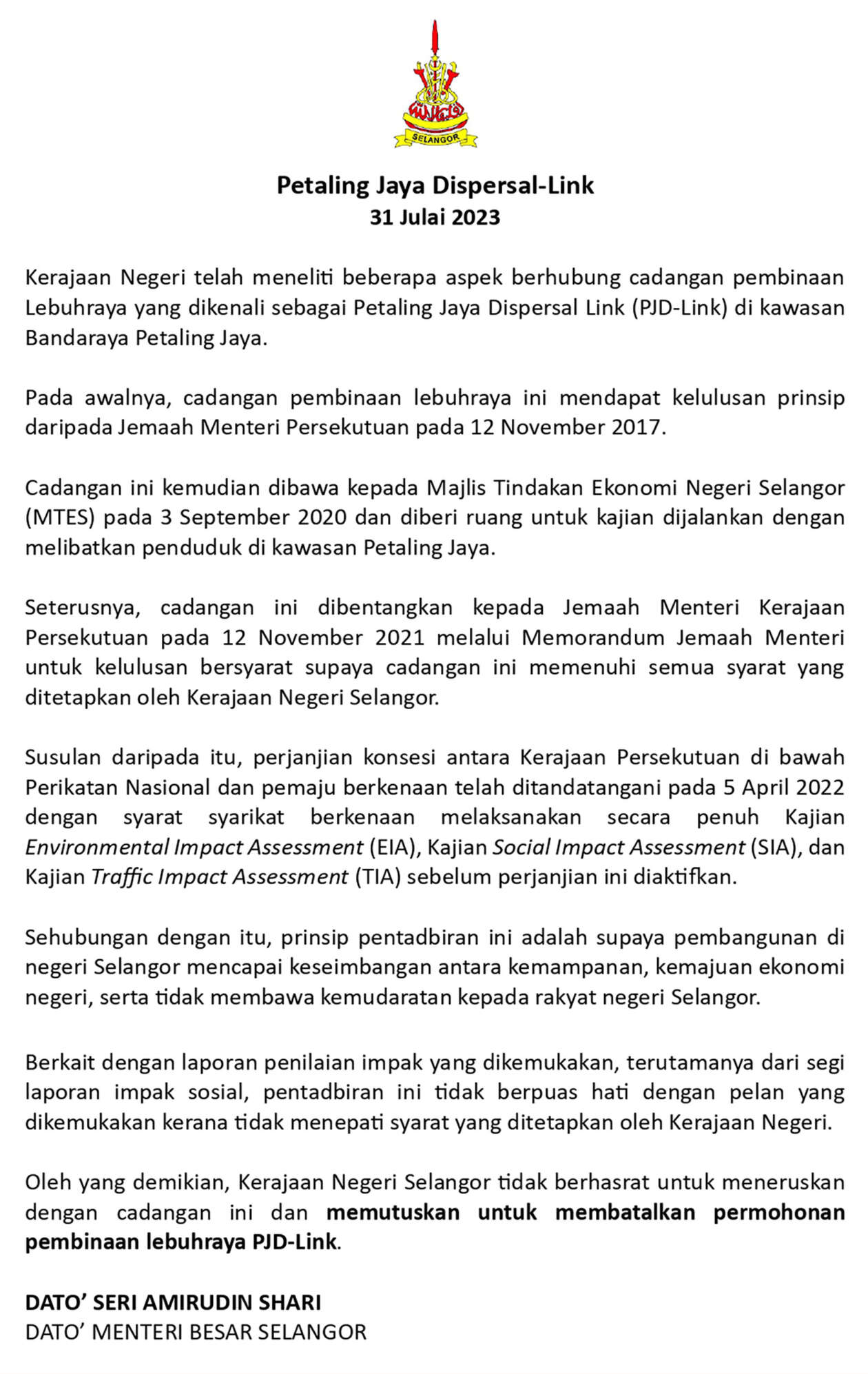 PJD Link project cancelled by Selangor government due to unsatisfactory ...