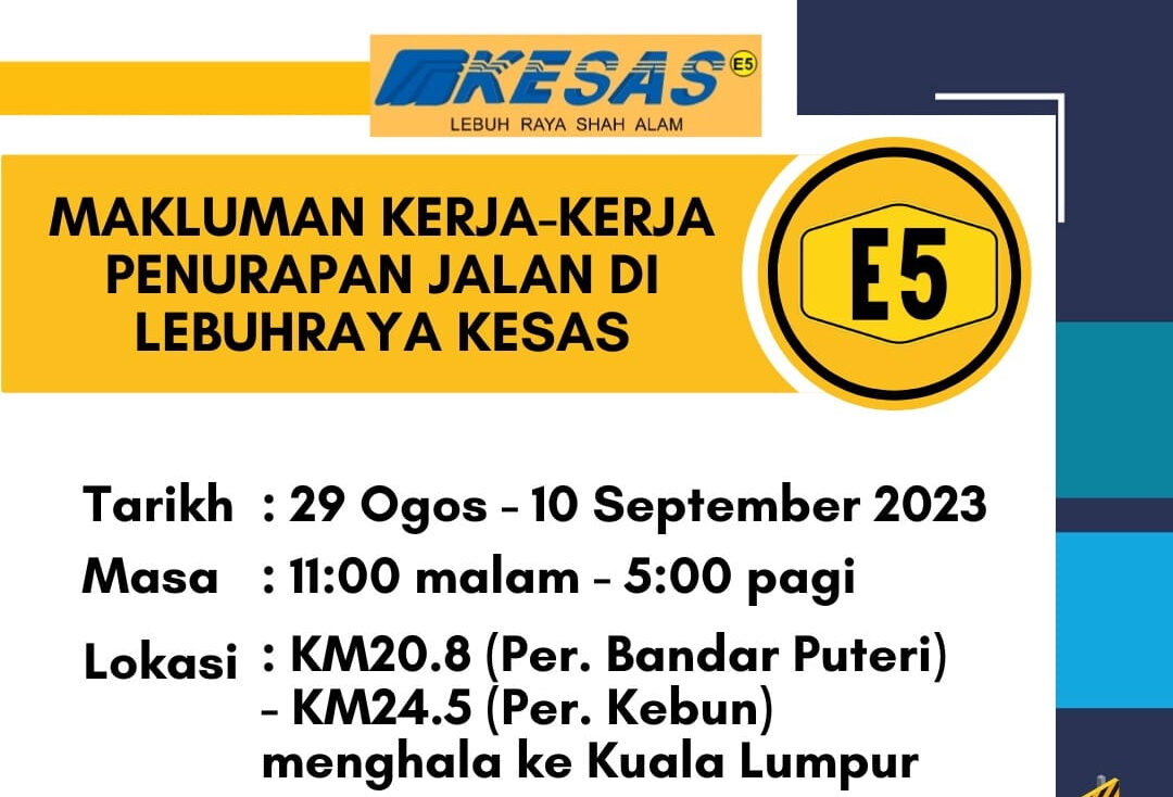 Penutupan jalan di KM20.8-KM24.5 di KESAS mulai hari ini hingga 10 Sept ...