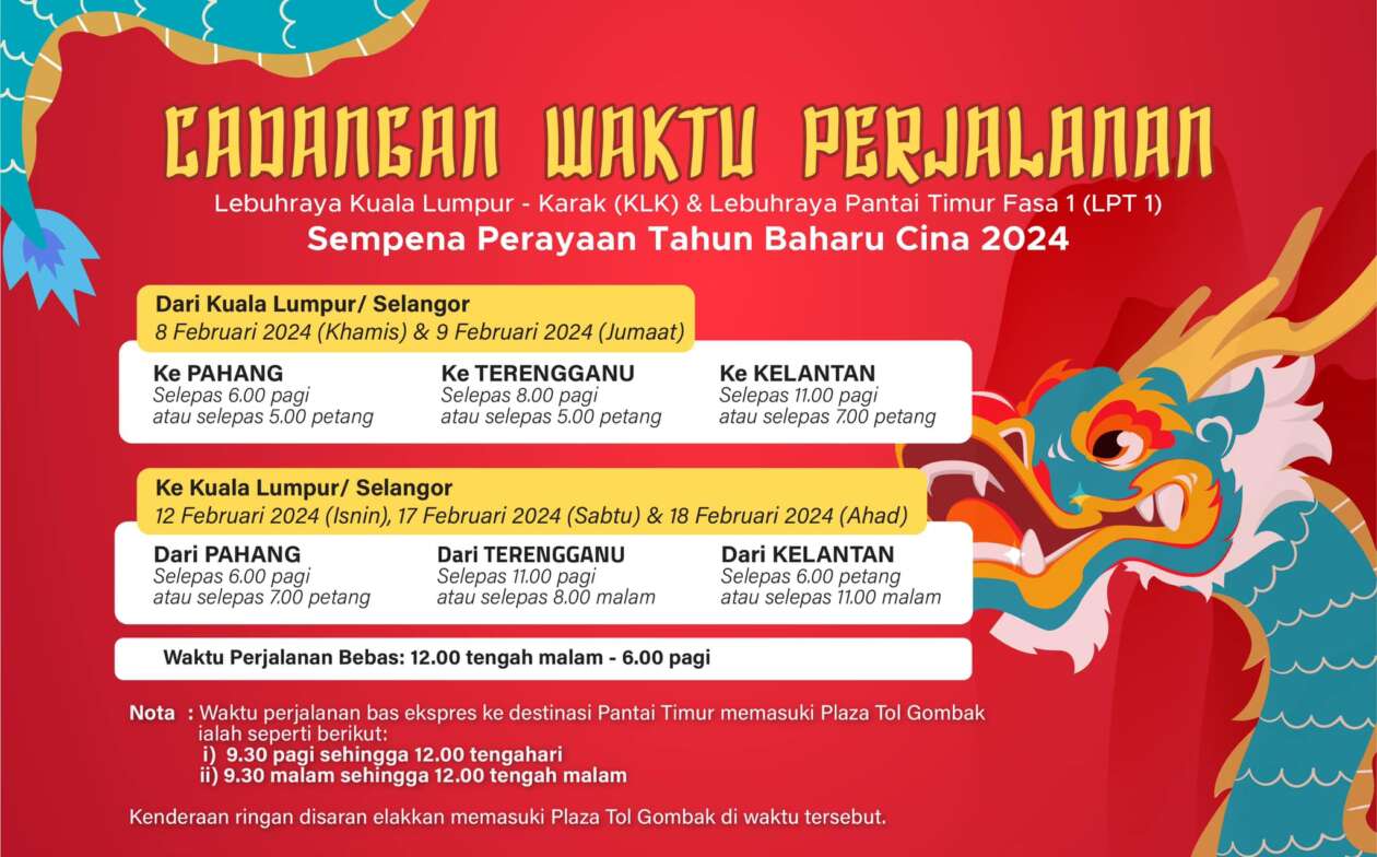 KL-Karak Highway, LPT 1 travel time advisory for CNY - paultan.org