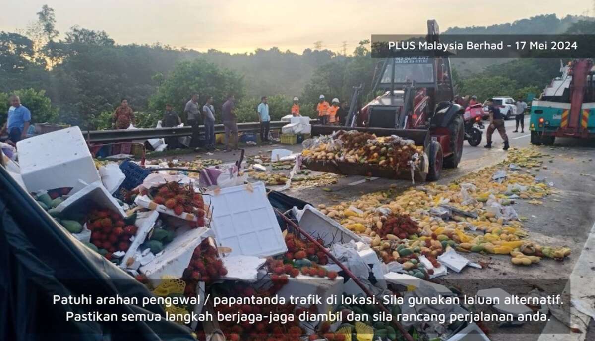 Three-lorry accident on PLUS Sungkai to Slim River southbound - all ...