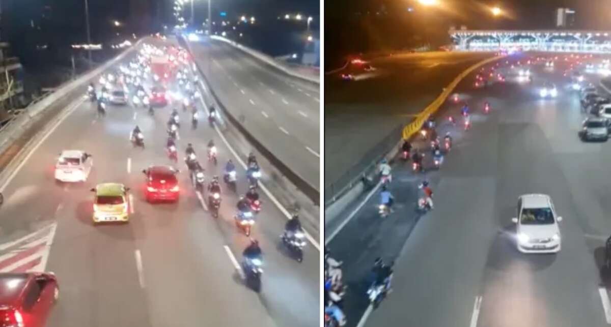 Mat Rempits ride against traffic at Puchong highway toll to escape ...