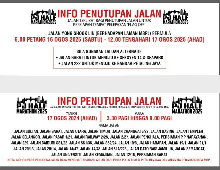 Beberapa jalan di Petaling Jaya bakal ditutup berkala pada 16-17 Ogos ...