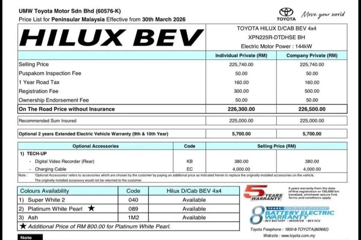 UMWT Toyota Hilux BEV price list leak 30 March 2026 - Paul Tan's ...